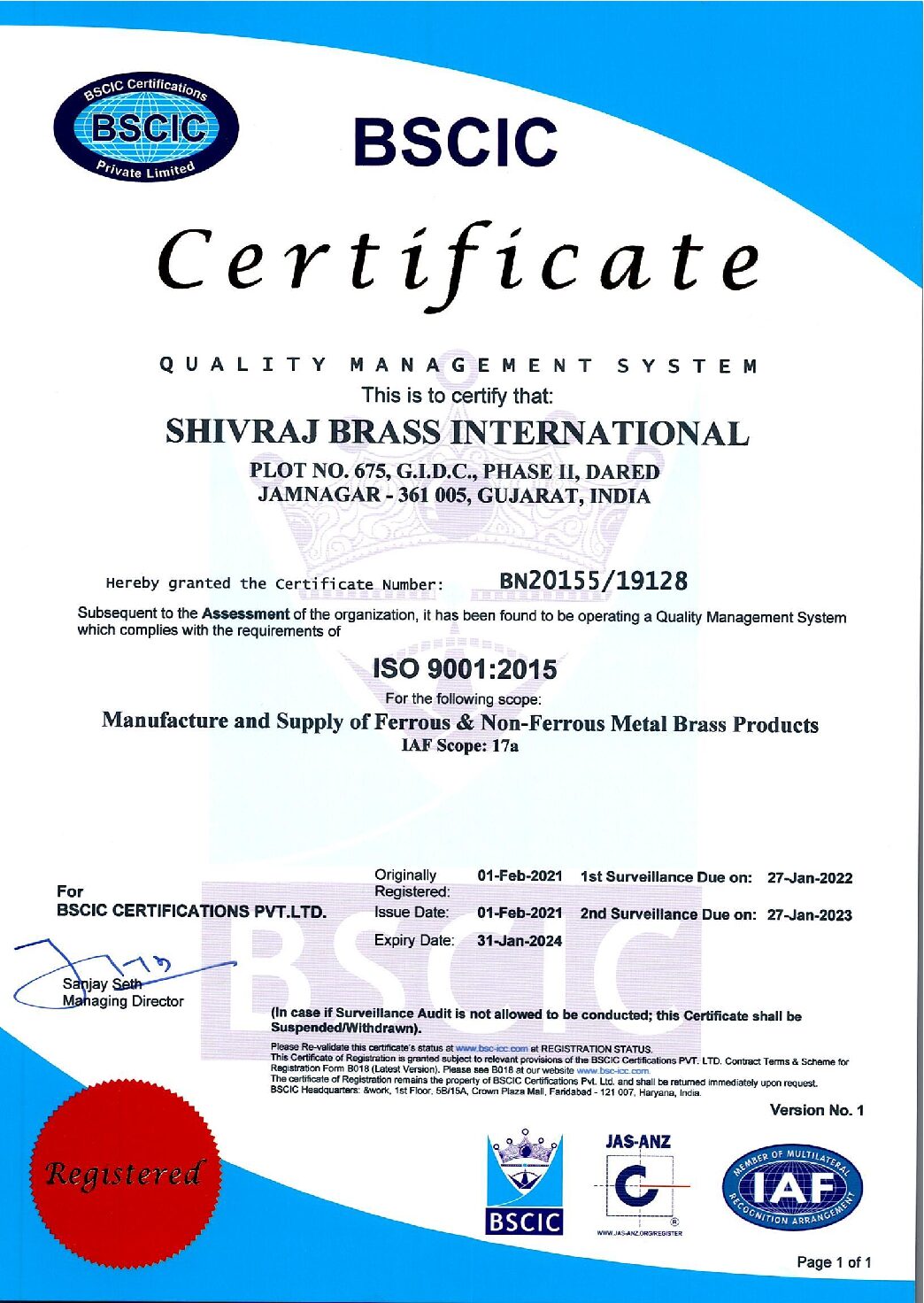 QUALITY - Accredited by BSCIC | IAF | JAS-ANZ